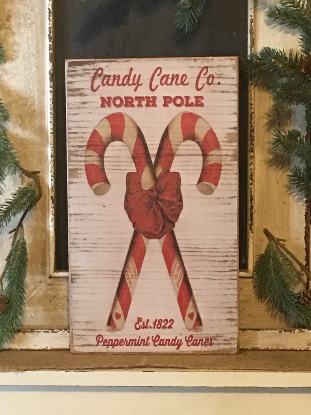 Candy Cane Sign,christmas Sign,christmas Decoration,primitive Christmas ...