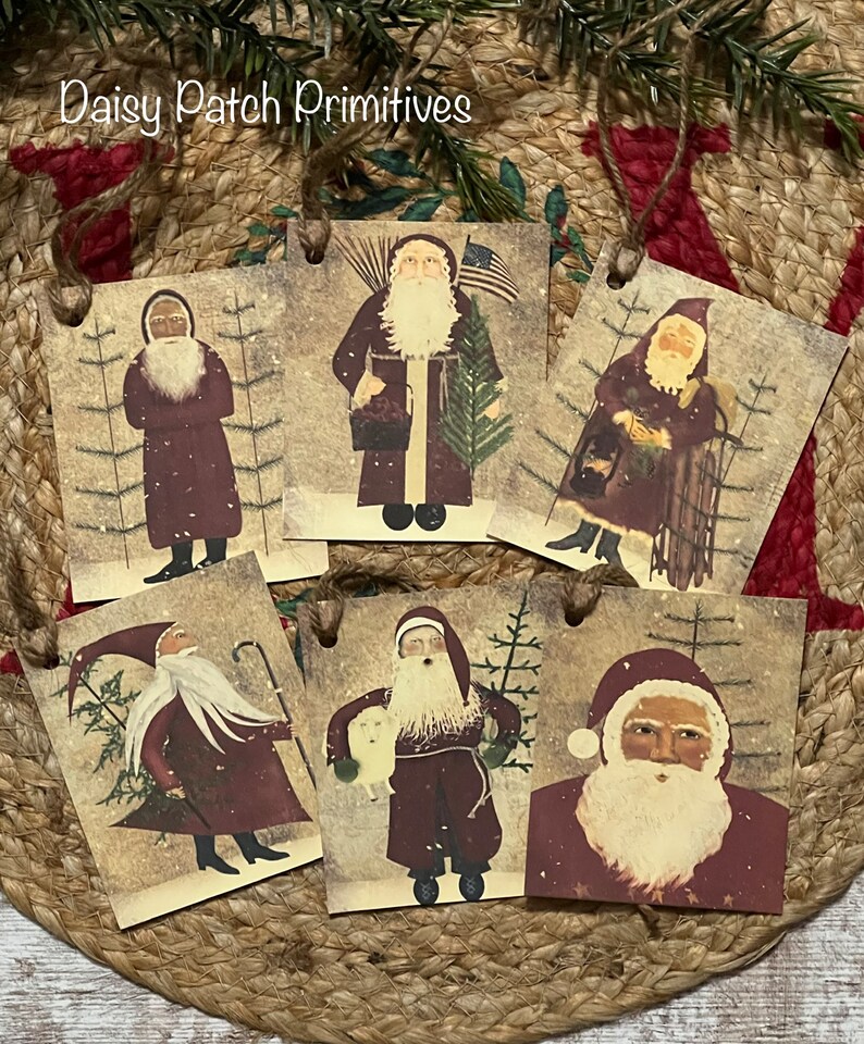 Christmas Gift Tags ~ Primitive Gift Tags ~ Folk Art Santa Gift Tags ...