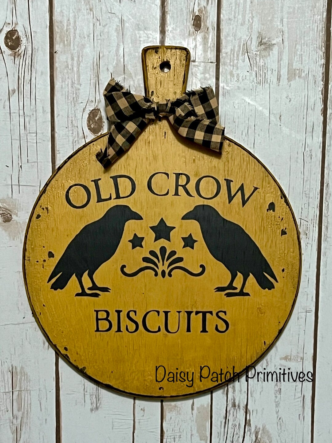 Primitive Olde Crow Biscuits Sign ~ Round Crow Sign ~ Grungy Crow Sign ...