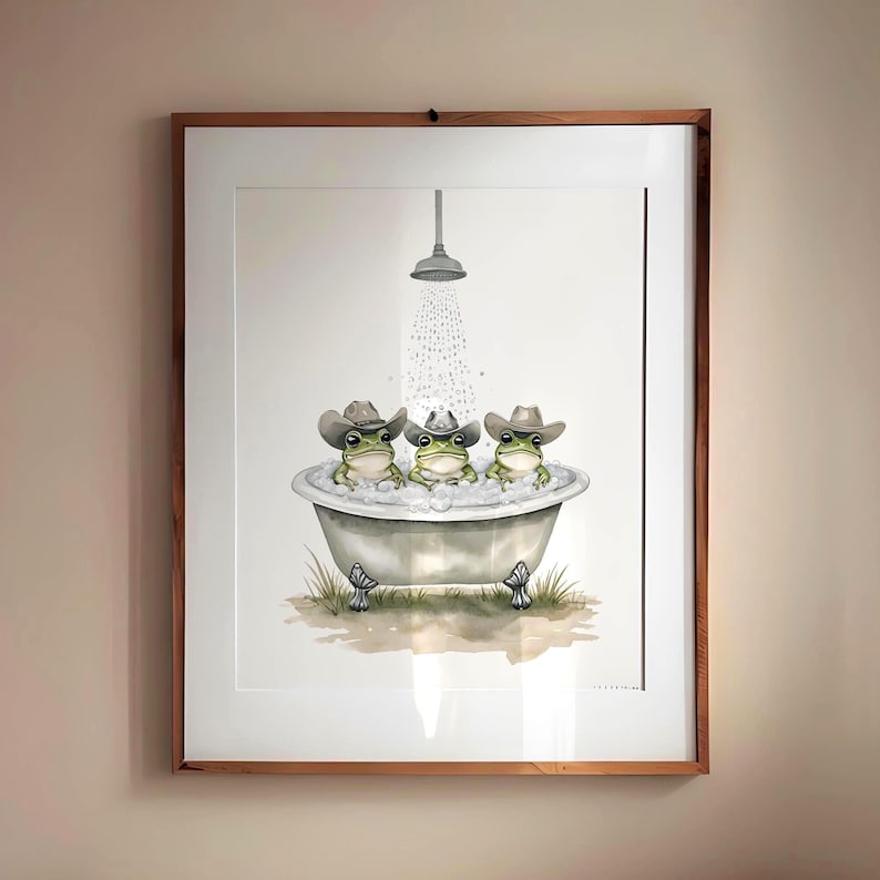 Cowboy Frogs in Bathtub Printable Wall Art, Western Cute Whimsical ...