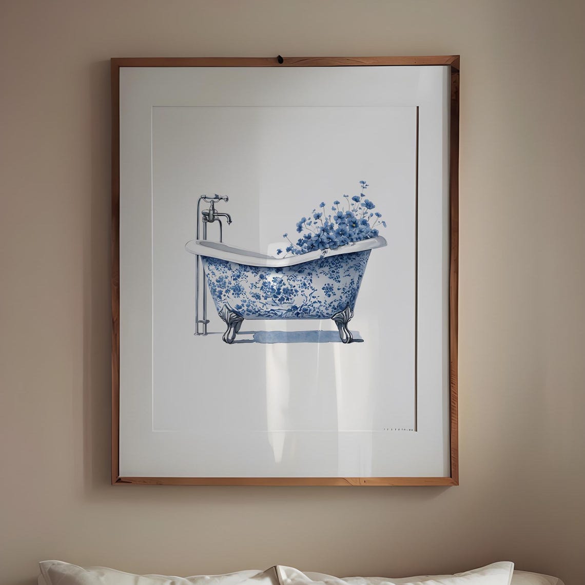 Blue Floral Chinoiserie Bathtub Printable Wall Art, Vintage Toile ...