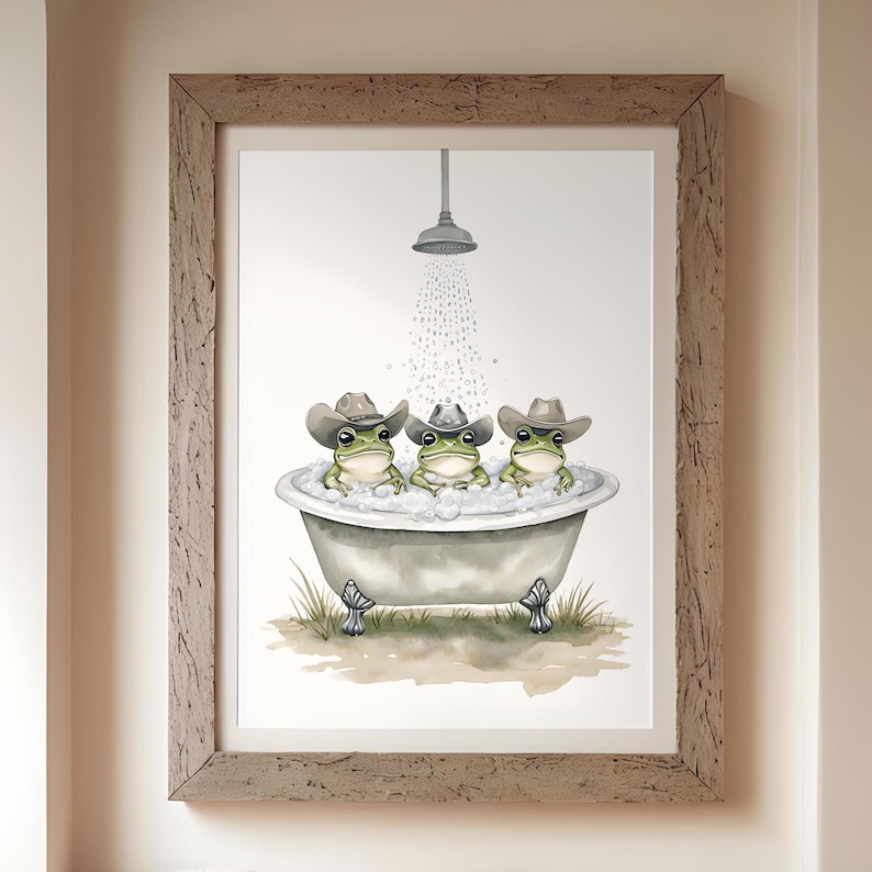 Cowboy Frogs in Bathtub Printable Wall Art, Western Cute Whimsical ...