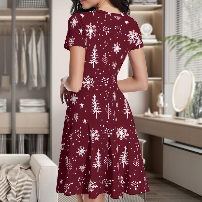 Festive Christmas Pattern Dress, Red and White Xmas Dress, A-line Dress ...