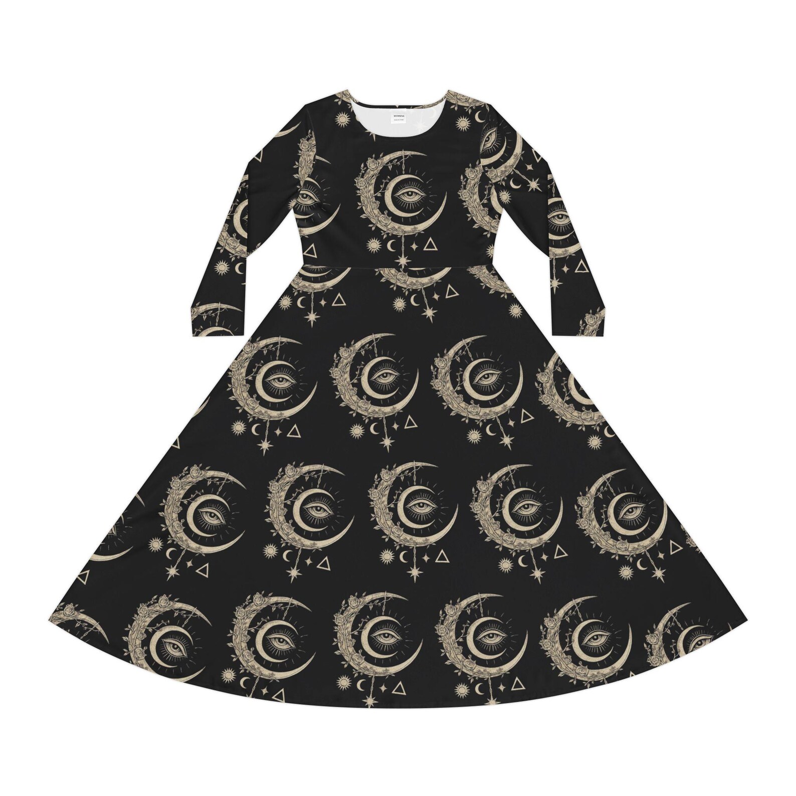 Celestial Moon Dress|long Sleeve Black Dress, Gothic Black Moon Dress ...