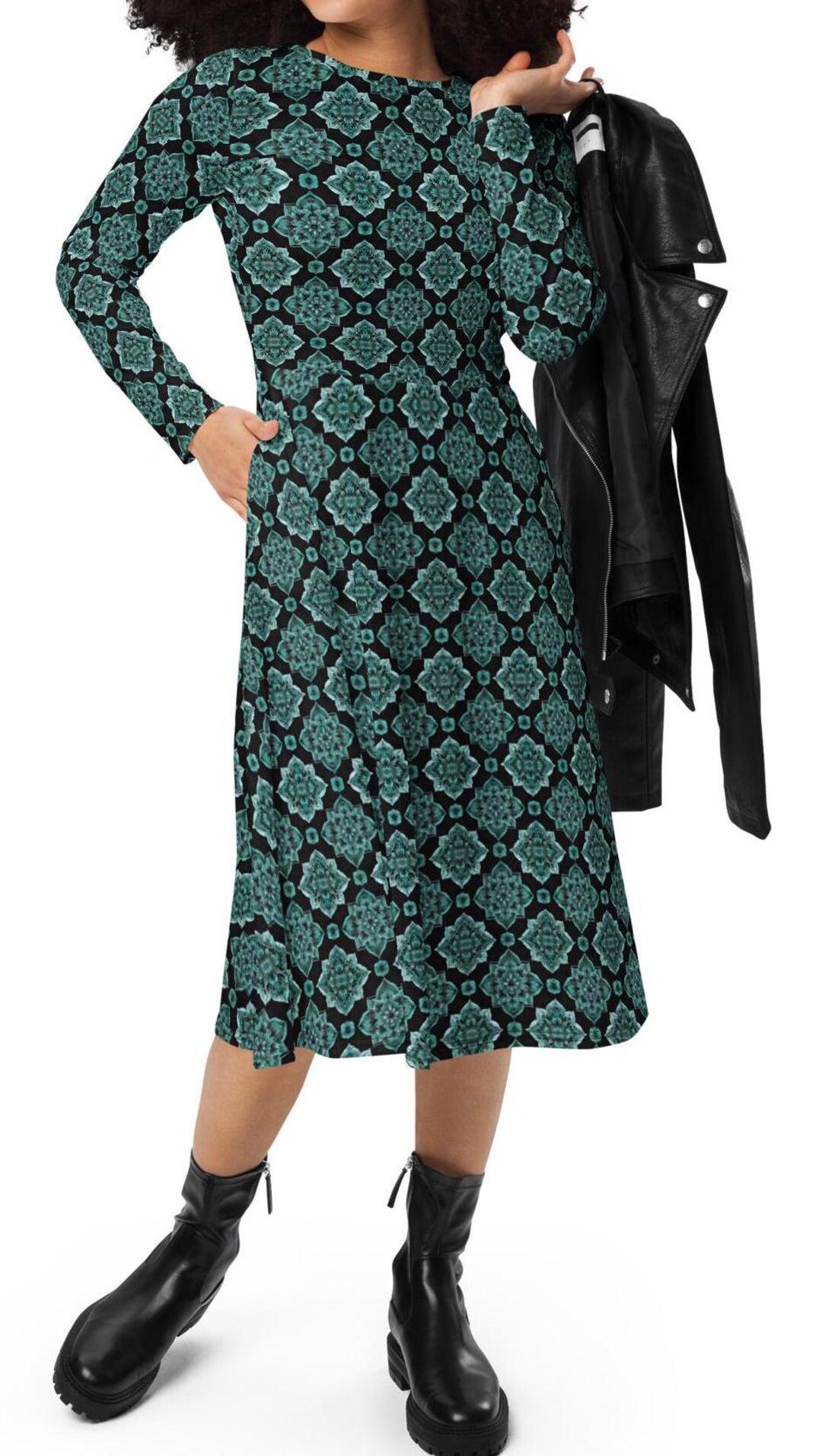 Midi Dress Emerald Mandela, Modest Dress, Vacation Dress, Wedding Guest ...