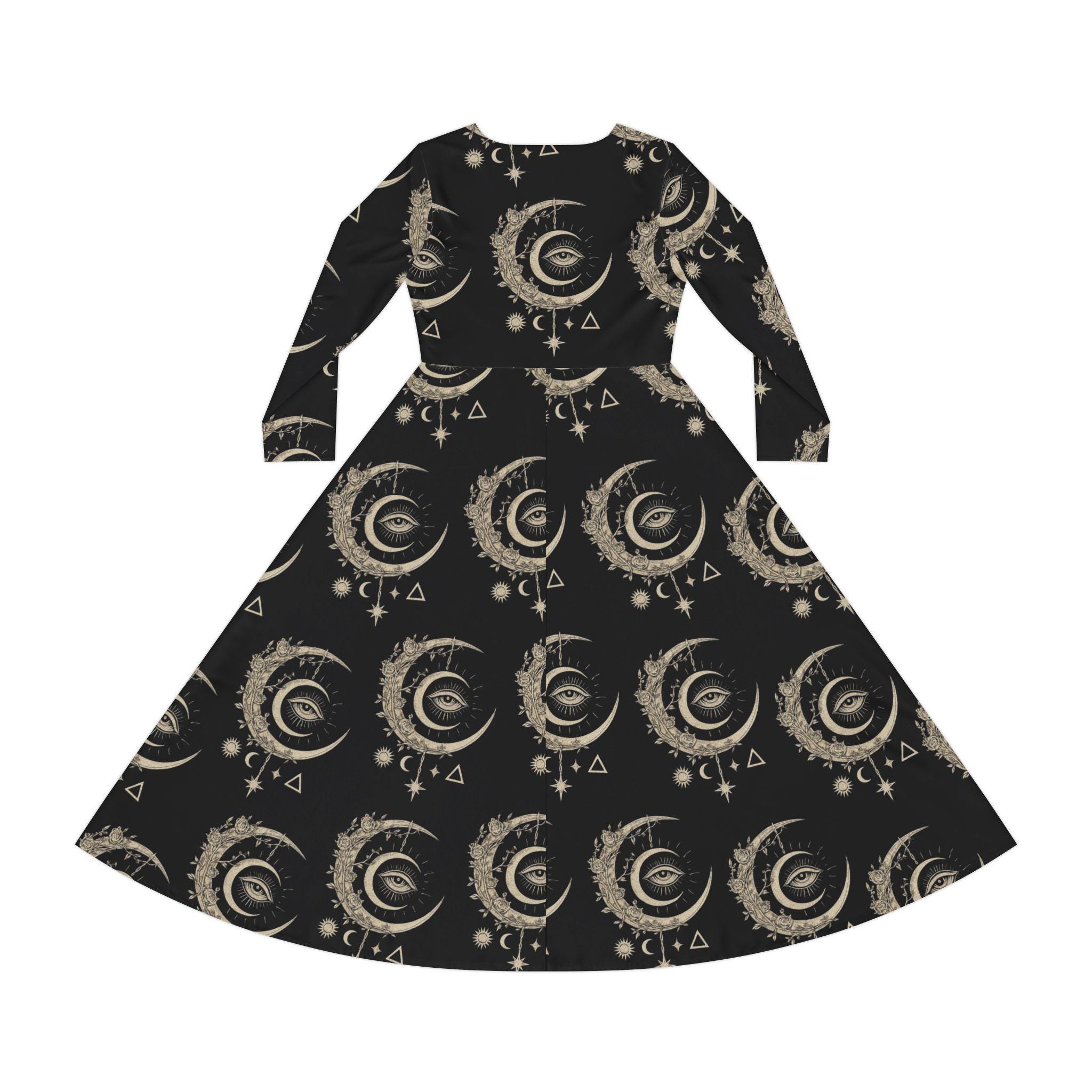 Celestial Moon Dress|long Sleeve Black Dress, Gothic Black Moon Dress ...