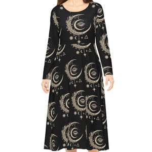 Celestial Moon Dress|long Sleeve Black Dress, Gothic Black Moon Dress ...