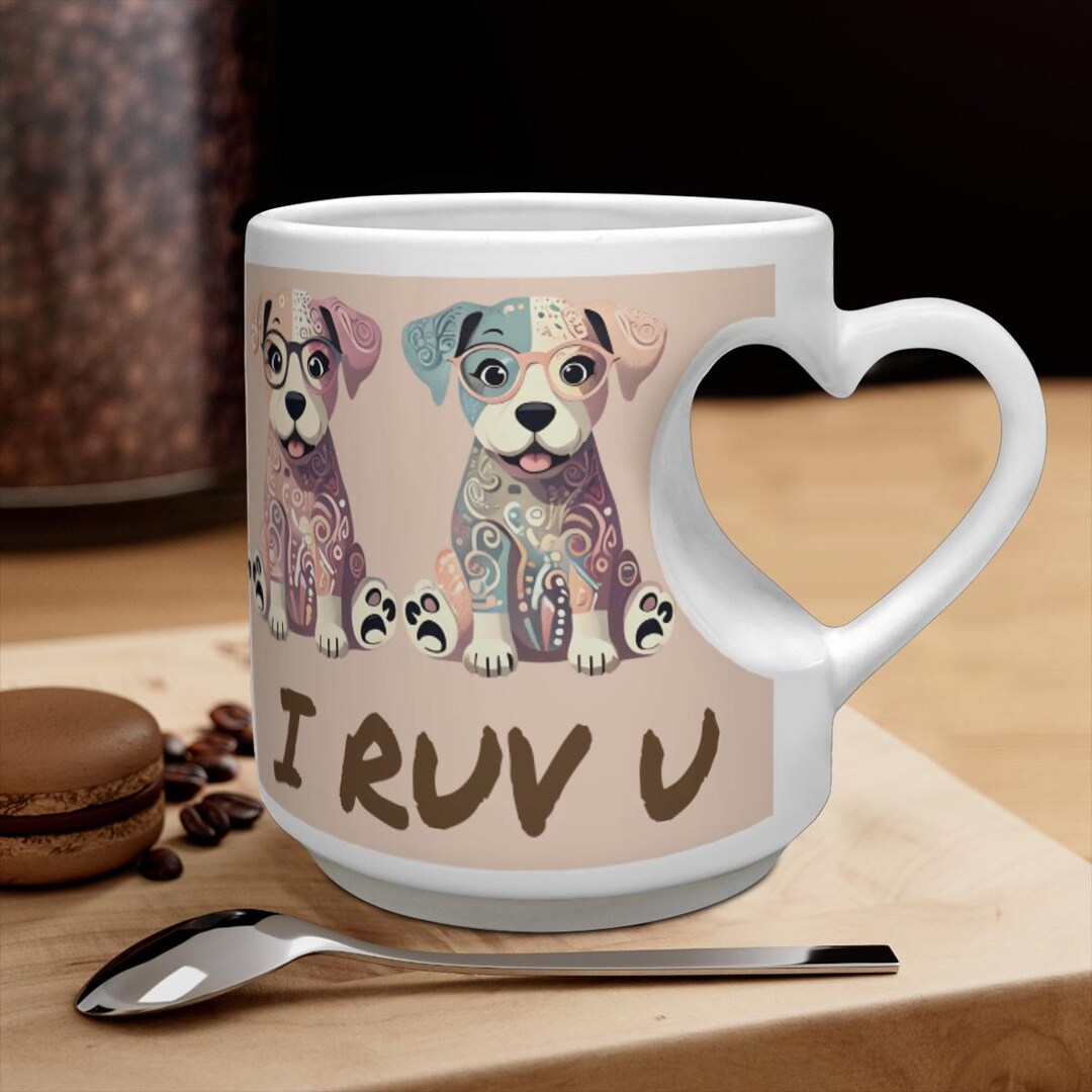 Cartoon Dogs With Colorful Patterns in Whimsical Design, I Ruv You, Dog ...