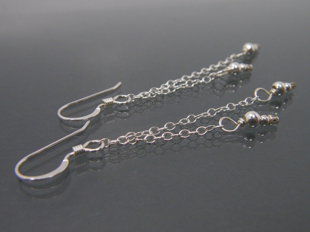 Sterling Silver Long Dangle Chain Earrings Modern Minimalist - Etsy