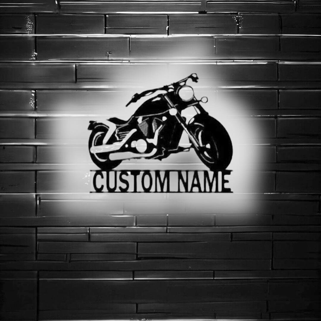 Custom Motorcycle Wood Sign With Lights , Personalized Biker Name Signs ...