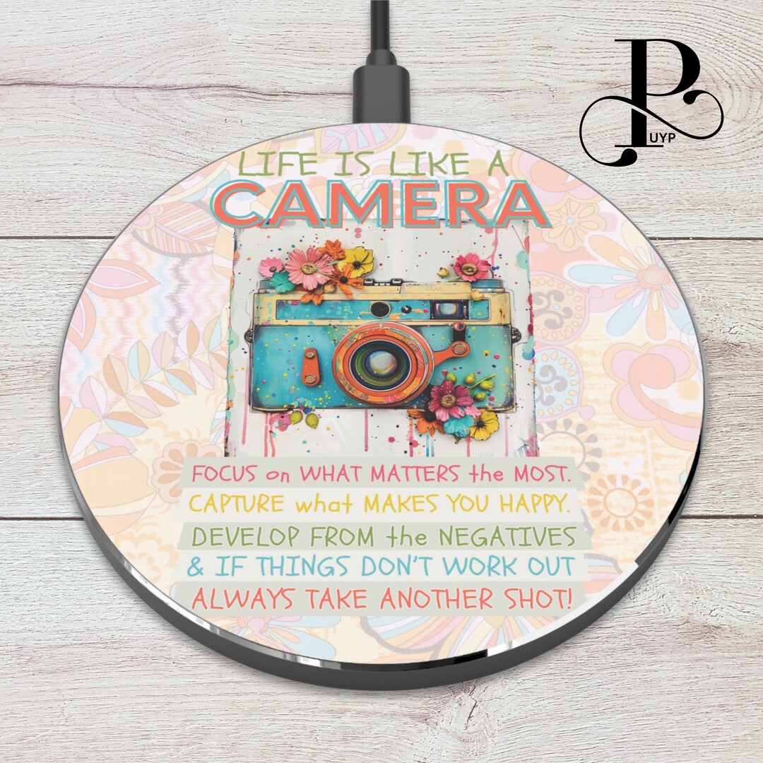 Retro Camera Wireless Charger, Motivational Quote Gift, Cute Floral ...