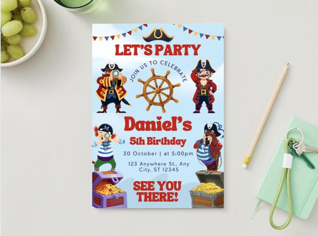 Ahoy Matey Pirate Party Invitation Swashbuckling Birthday Invite ...