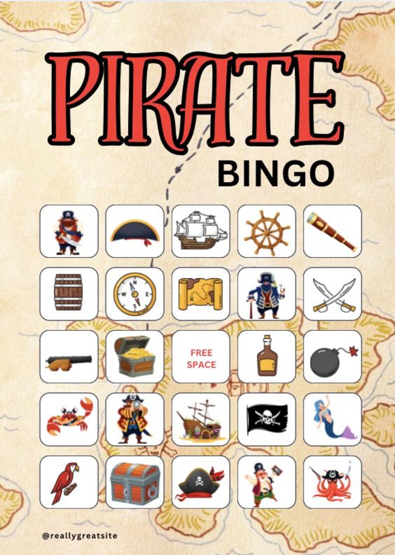 Pirate Bingo Cards, Printable Bingo Game, Fun Pirate Party Activity ...