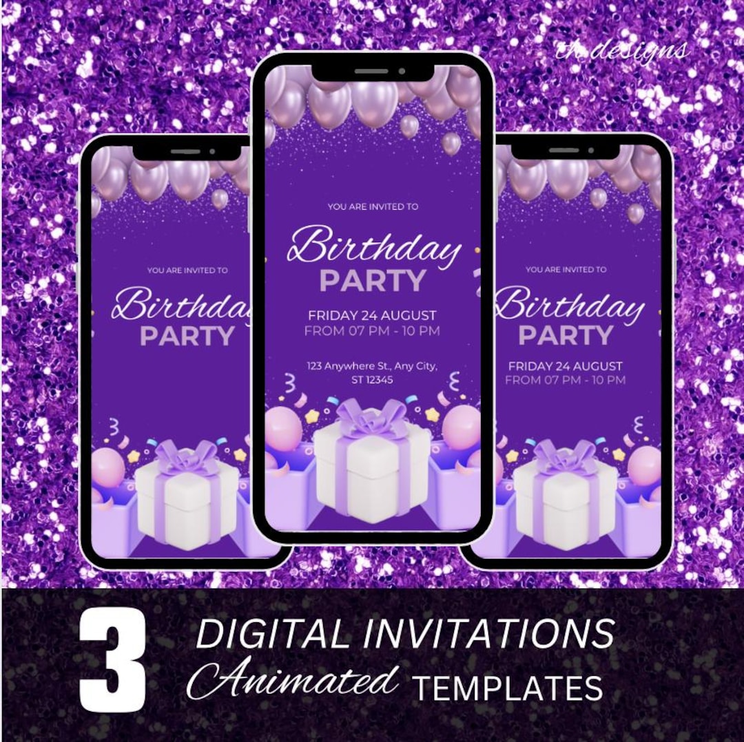 Purple Birthday Party Invitation, Lavender Birthday Invite, Elegant ...