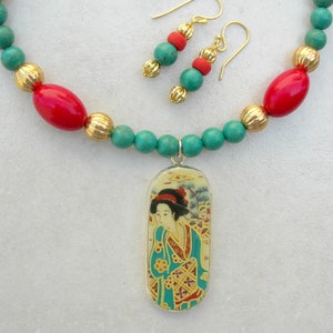 Japanese Geisha, Hand-crafted, Hand-painted Porcelain Pendant ...