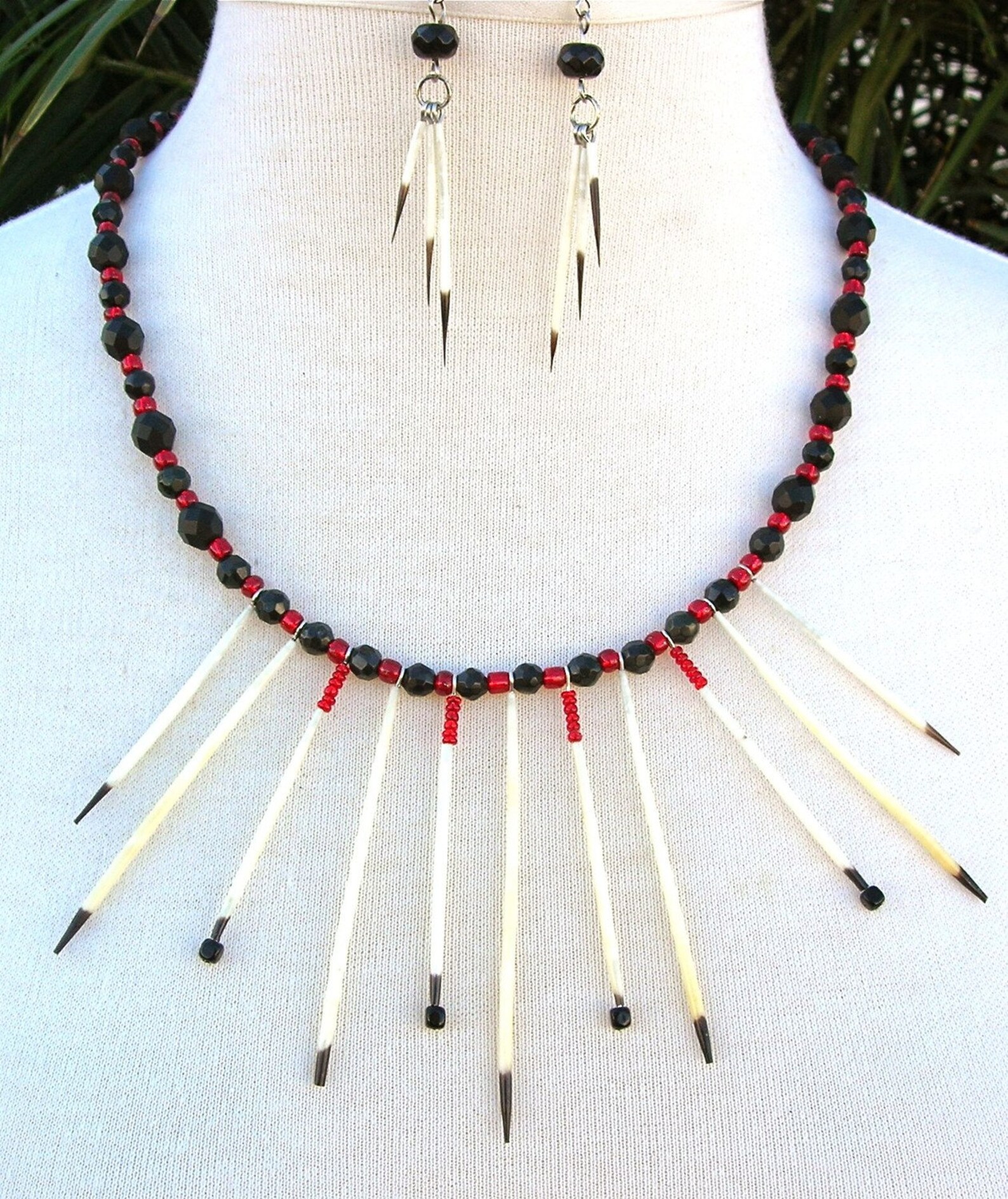 Unisex Porcupine Quill Necklace Set, Native American-inspired, Jade ...