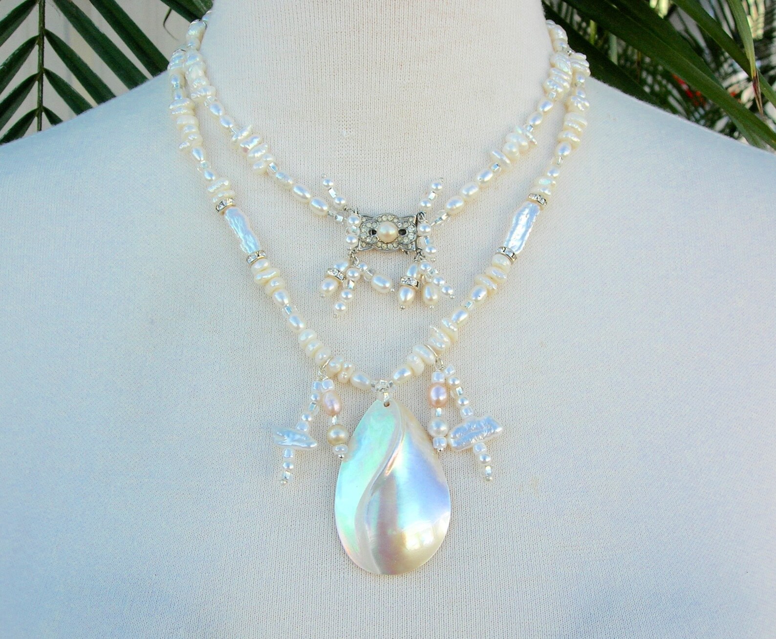 Nautilus Shell Pendant Pearls & Rhinestones Antique Majorca - Etsy