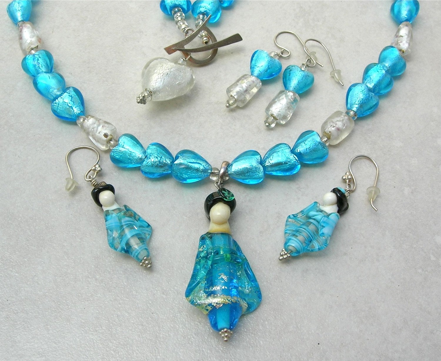 VERSATILE Artisan Geisha Necklace Set Turquoise Glass Geisha - Etsy