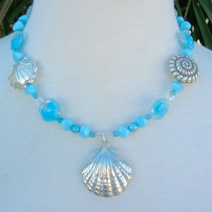 Beachcomber, Silver Sea Shells, Pearls & Old Glass Aqua Beads, Beach ...