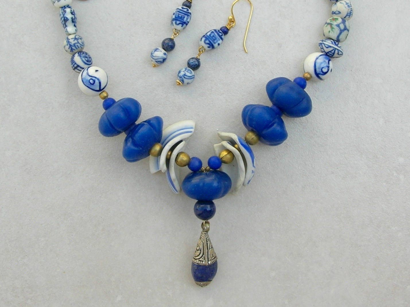 China Blue, Old Pottery Shards, Blue Glass Melon Beads, Porcelain ...