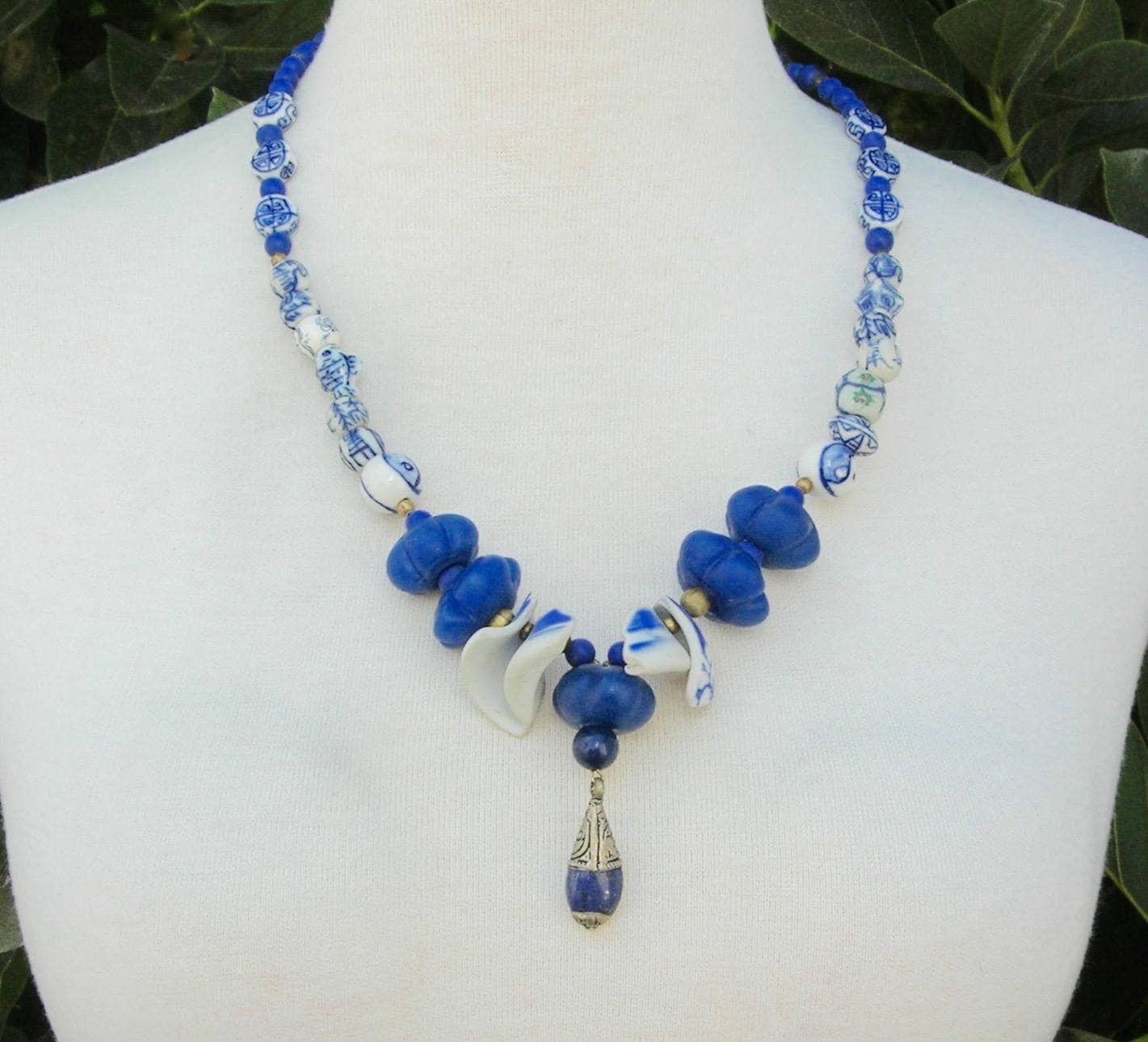 China Blue, Old Pottery Shards, Blue Glass Melon Beads, Porcelain ...