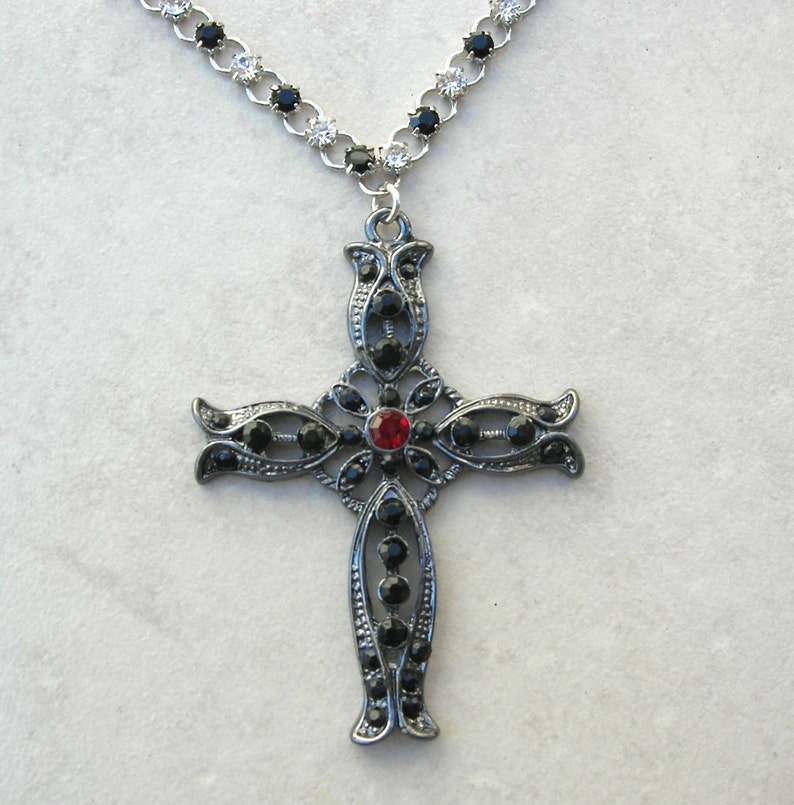 Black Goth Rhinestone & Red Cross Fancy Rhinestone Chain | Etsy