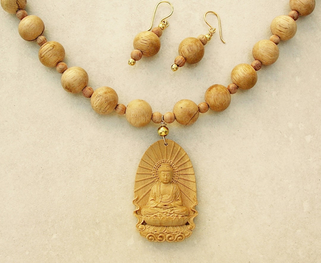 Collar de Buda de madera orgánica, Buda de boj tallado a mano con gran ...
