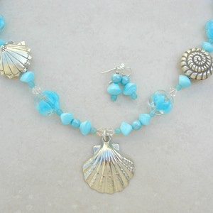 Beachcomber, Silver Sea Shells, Pearls & Old Glass Aqua Beads, Beach ...
