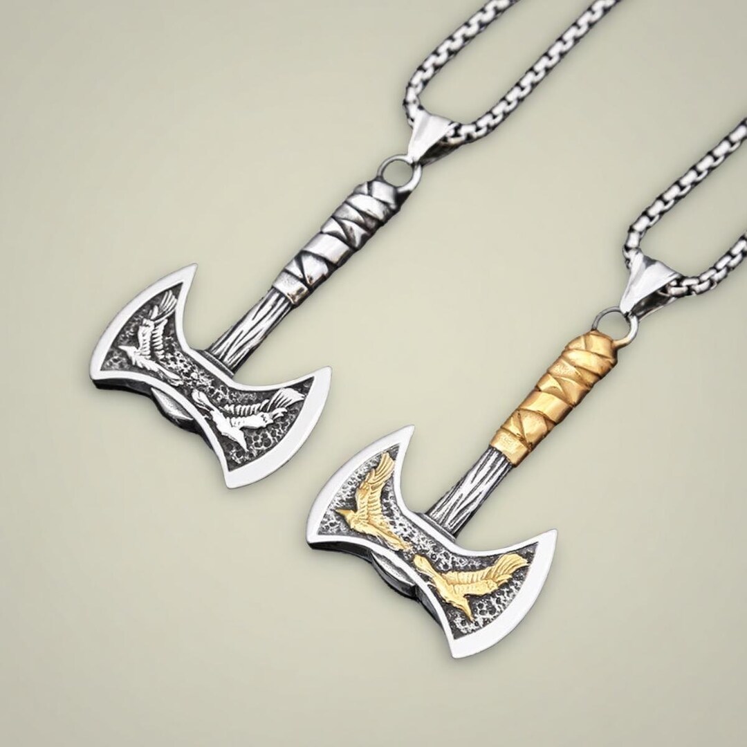 Nordic Viking Raven Axe Pendant Necklace, Stainless Steel Men’s Norse ...