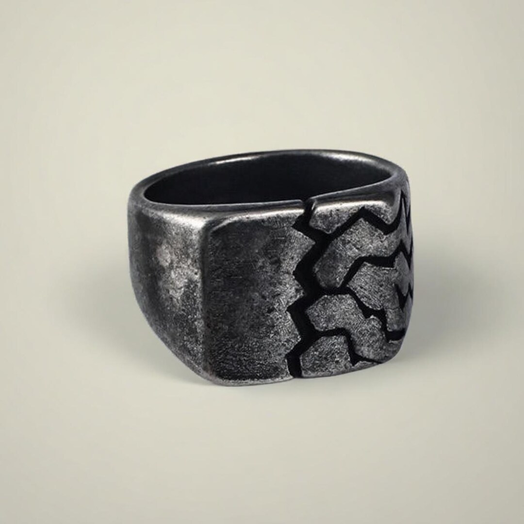 Cracked Titanium Steel Ring for Men — Minimalist Lightning Texture ...