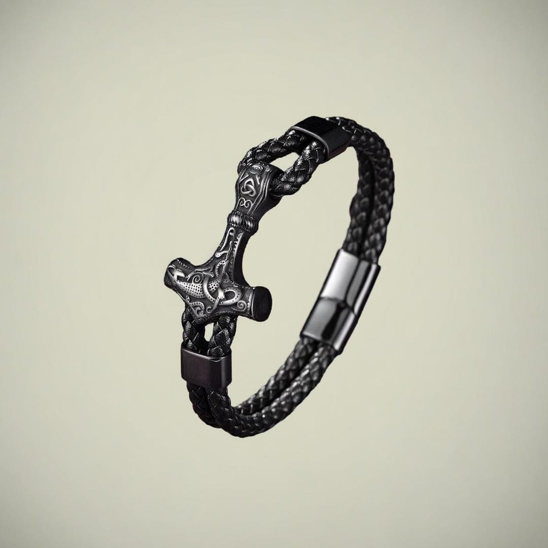 Viking Thor Hammer Braided Bracelet: Free Engraved Stainless Steel ...
