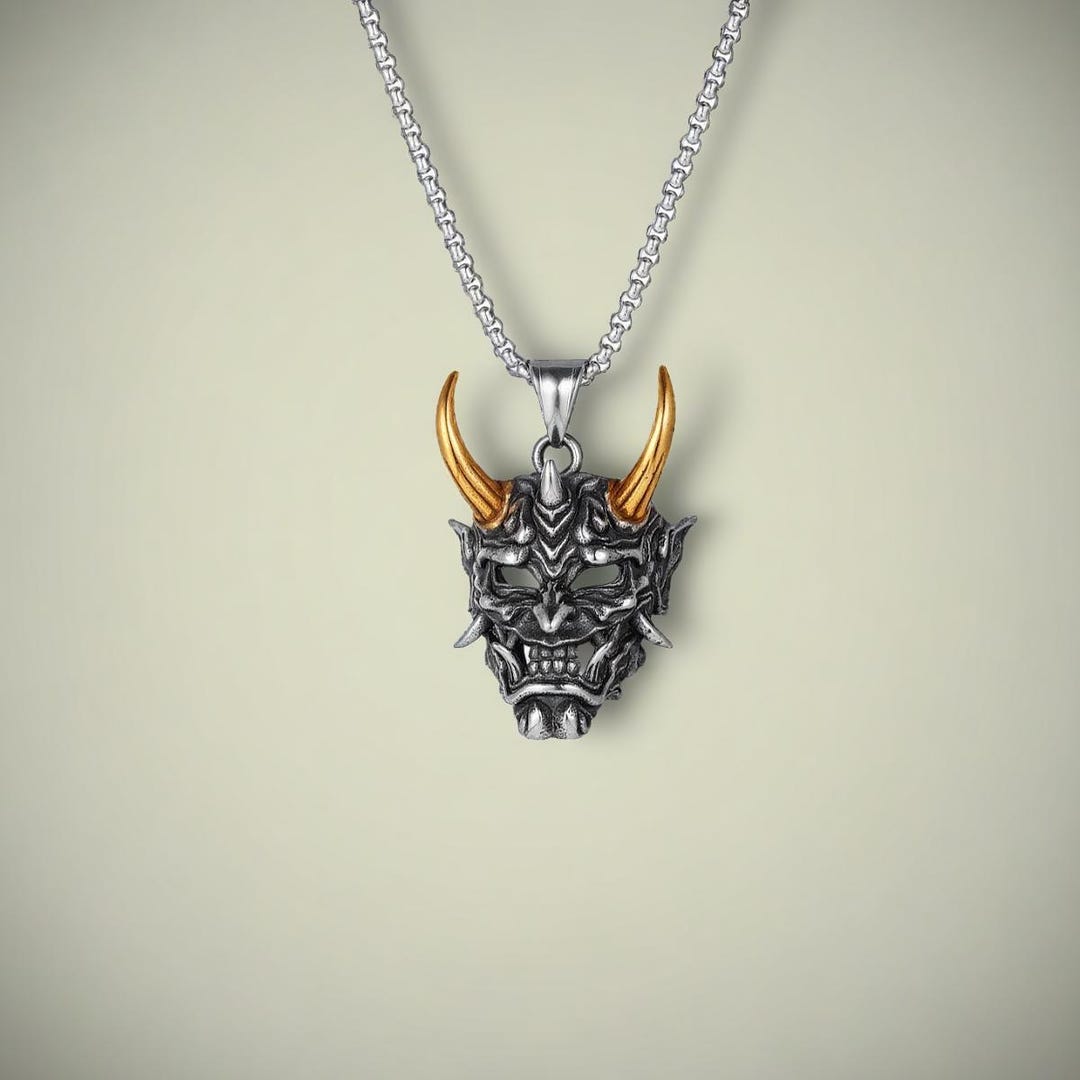 Oni Mask Stainless Steel Pendant Necklace: Japanese Samurai Jewelry - Etsy