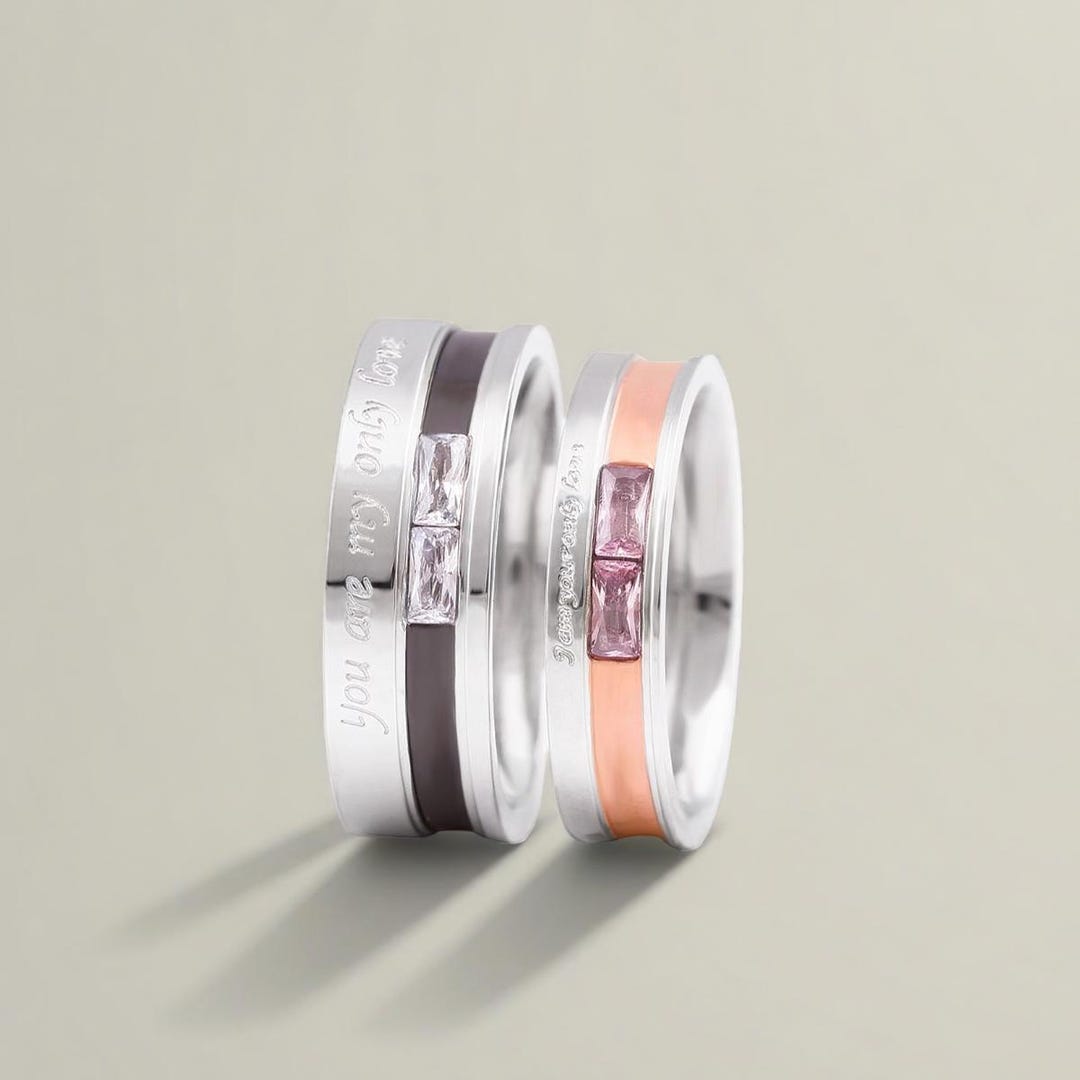 Couple Promise Rings Set in Stainless Steel, His and Hers Matching ...
