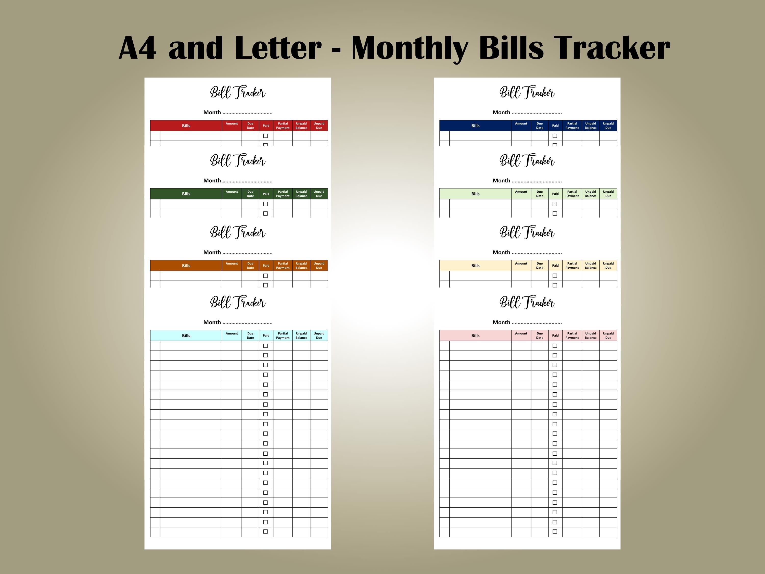 Printable Monthly & Yearly Bill Payment Tracker Organizer a Perfect ...