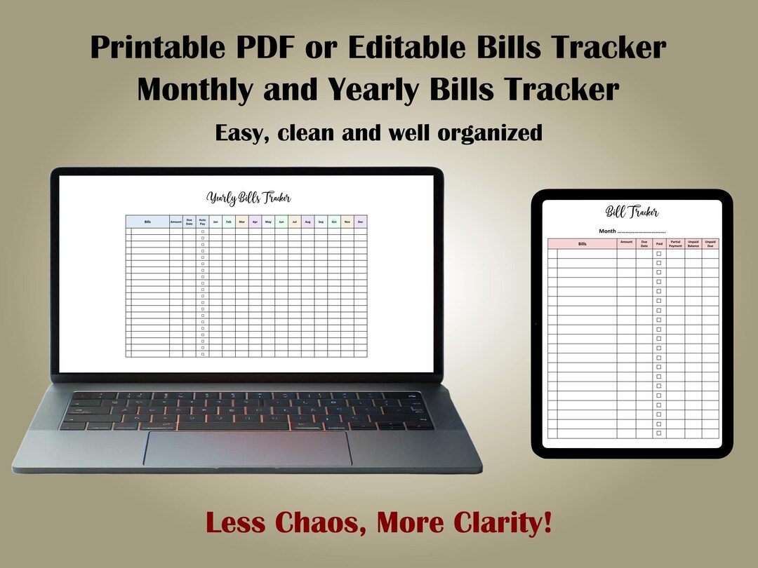 Printable Monthly & Yearly Bill Payment Tracker Organizer a Perfect ...