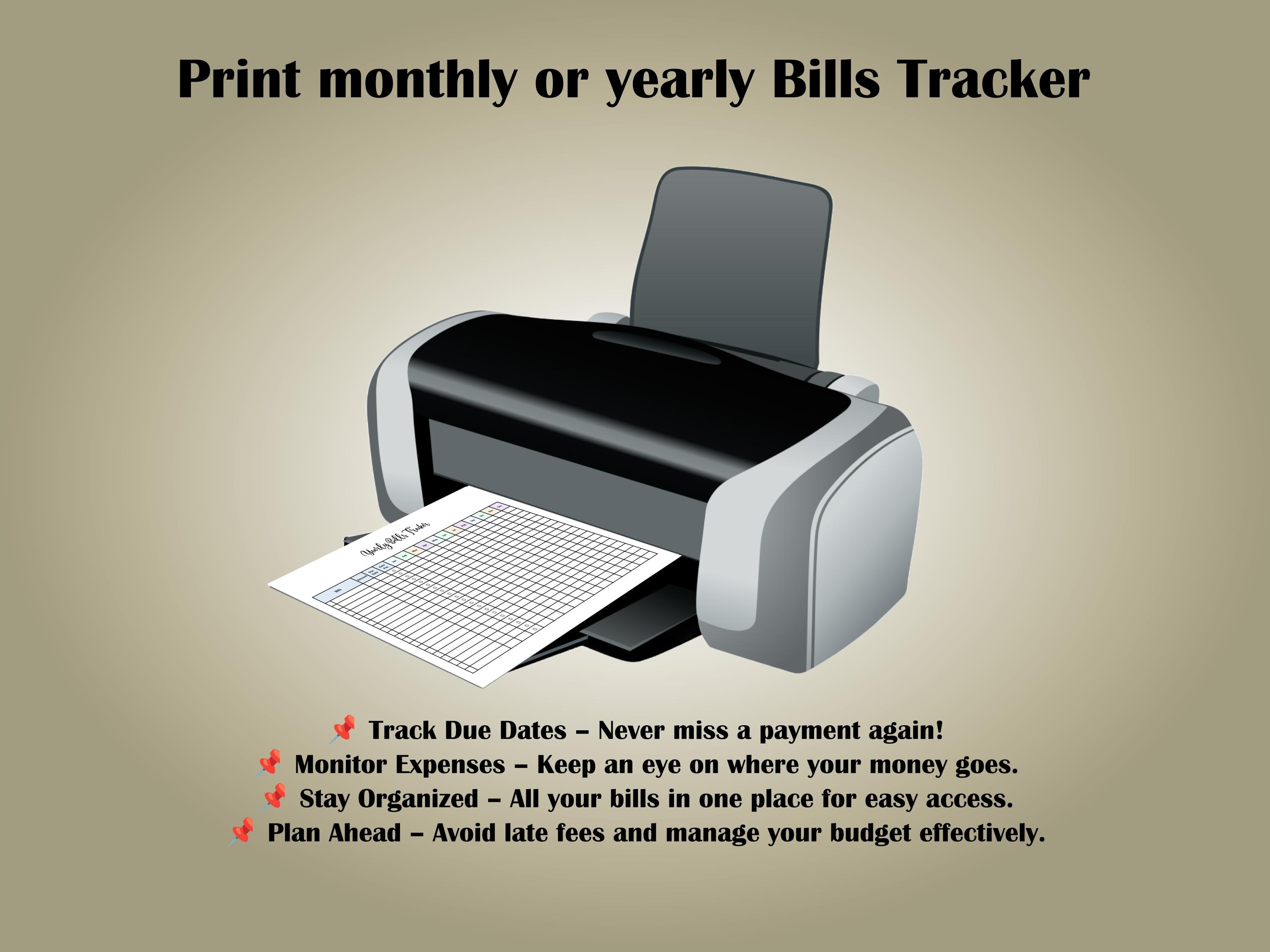 Printable Monthly & Yearly Bill Payment Tracker Organizer a Perfect ...