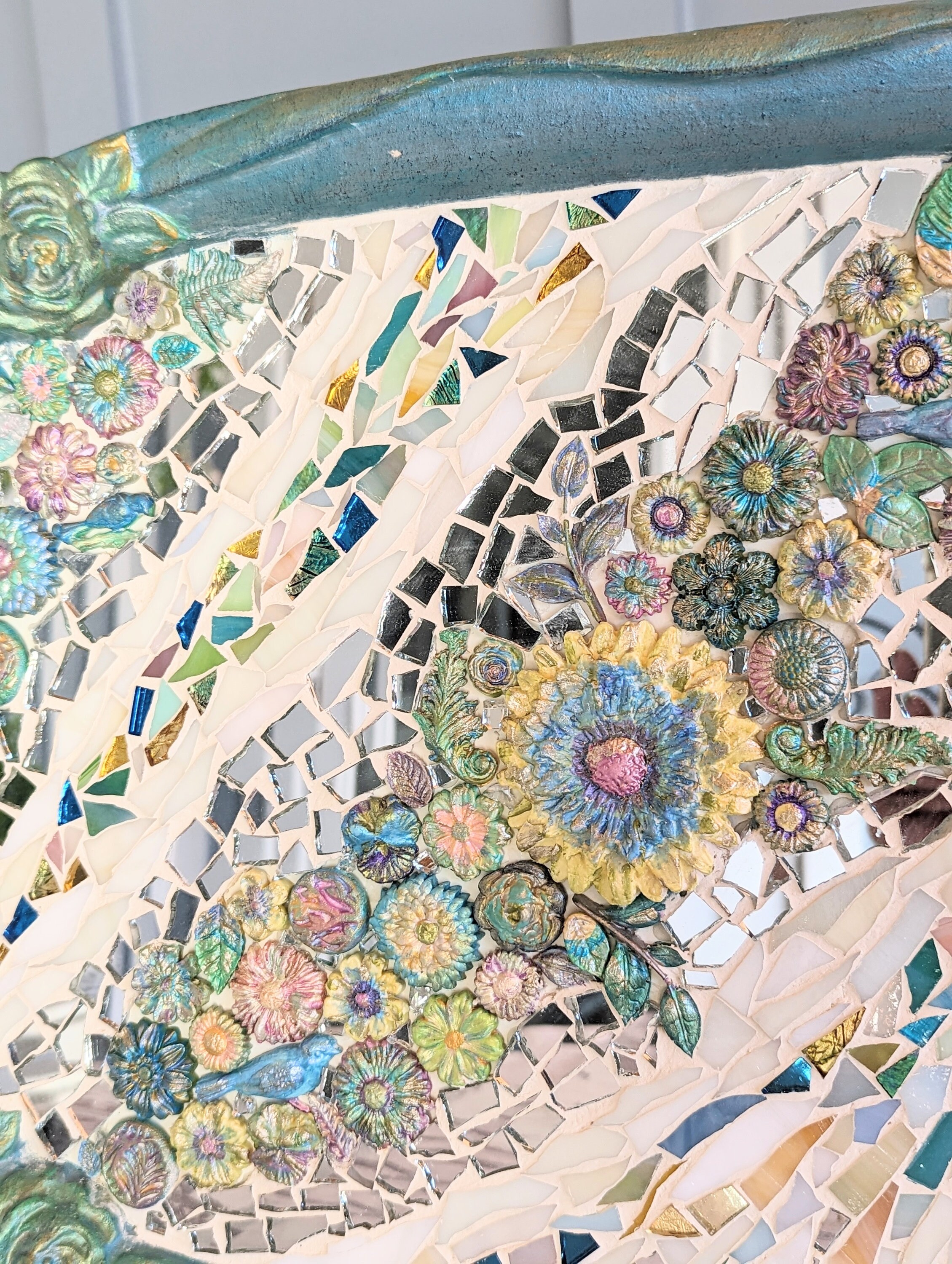 Ornate Mosaic Tray Made With Clay Flowers and Stained Glass - Etsy