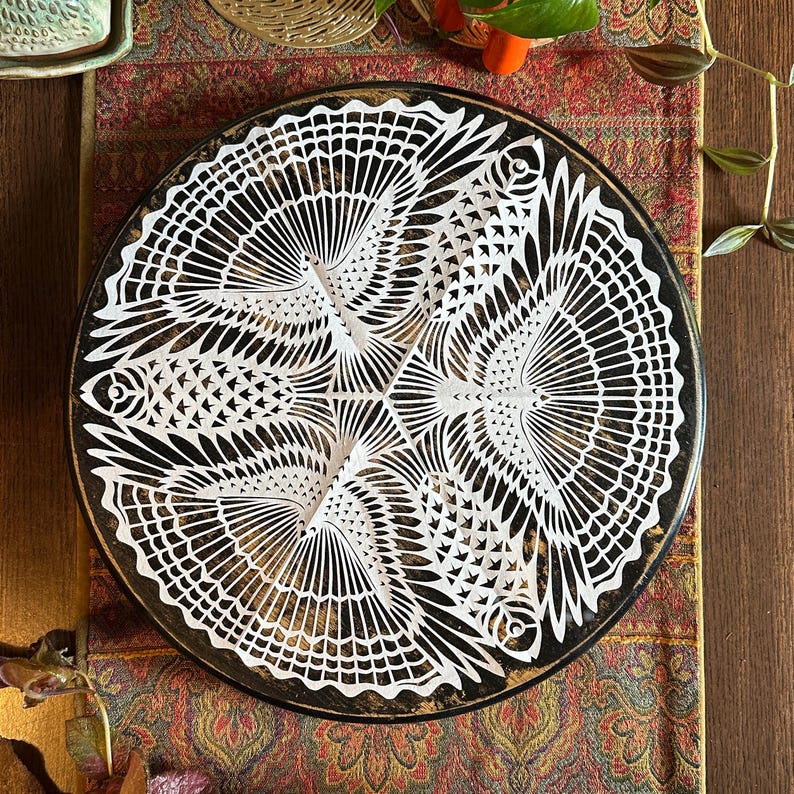 Hand Cut Snowflake Paper Art: Eagle, Fish and Seashell, 13" Home Decor ...