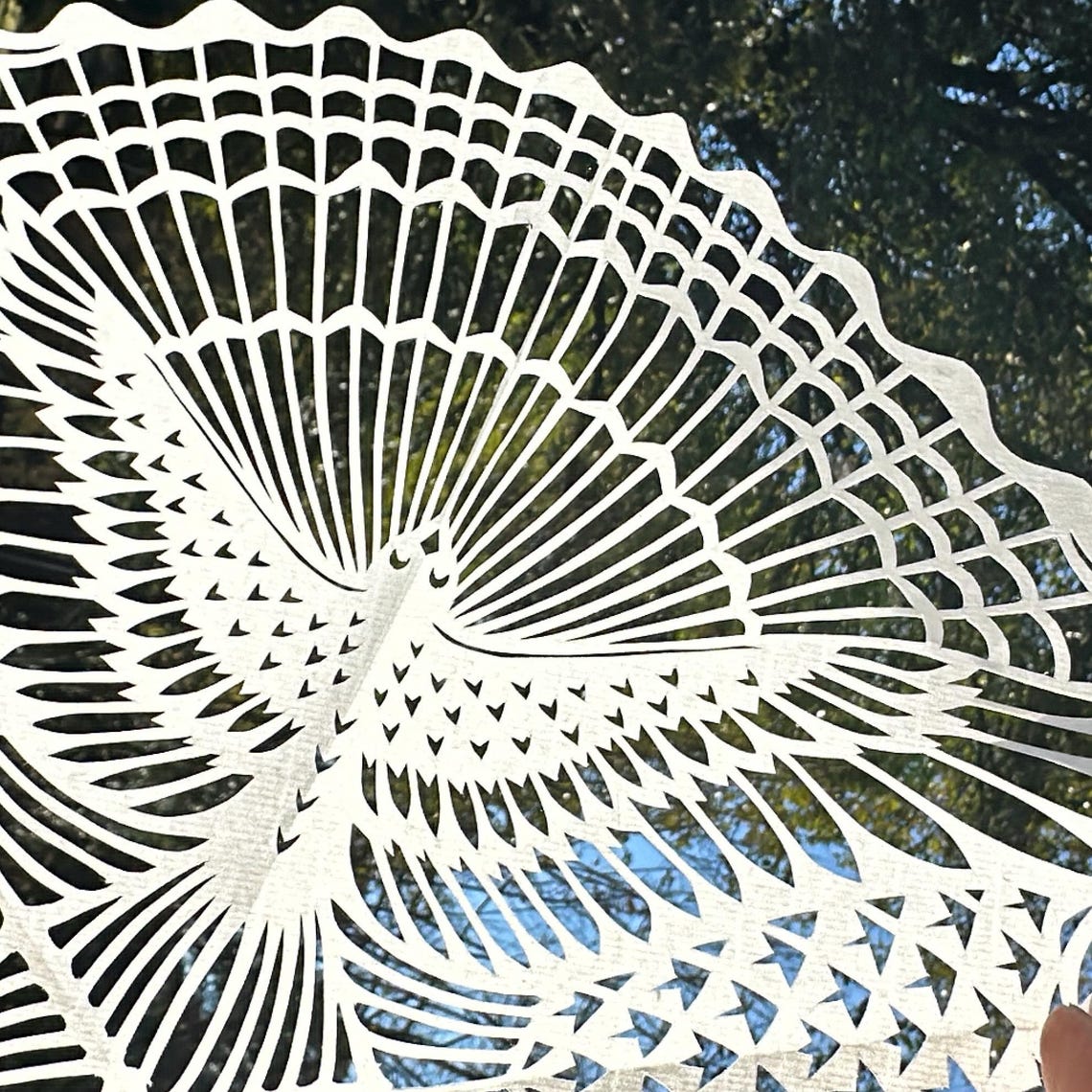 Hand Cut Snowflake Paper Art: Eagle, Fish and Seashell, 13" Home Decor ...
