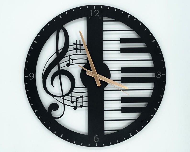 Musical Notes and Piano Keys Wall Clock, Musical Note Sign, Piano Wall ...