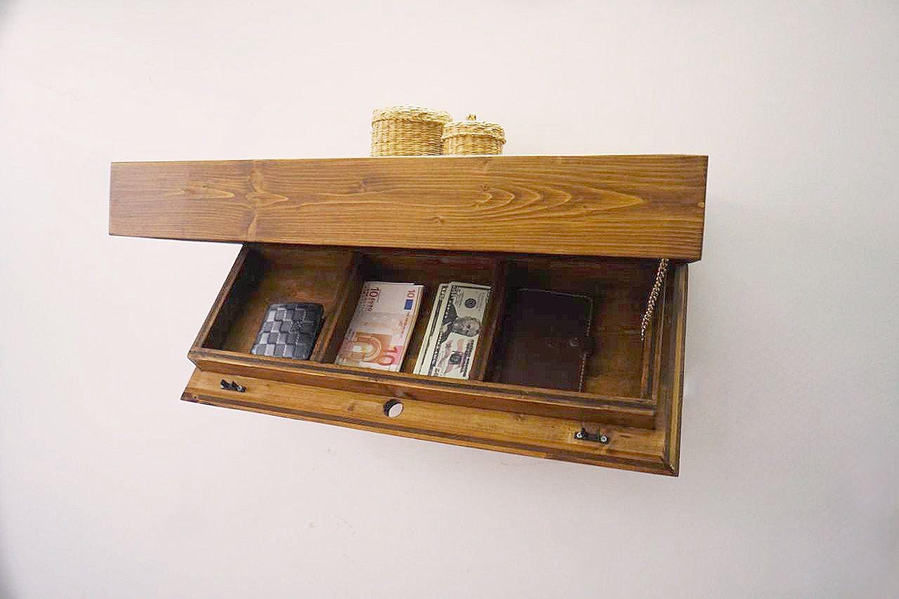 Solid Wood Floating Shelf With Hidden Compartment, Secret Storage Wall ...