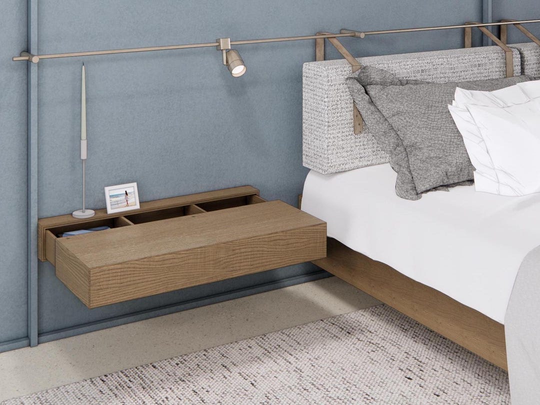 Large Wooden Floating Nightstand, Wallboard, Bedside Table With Secret ...
