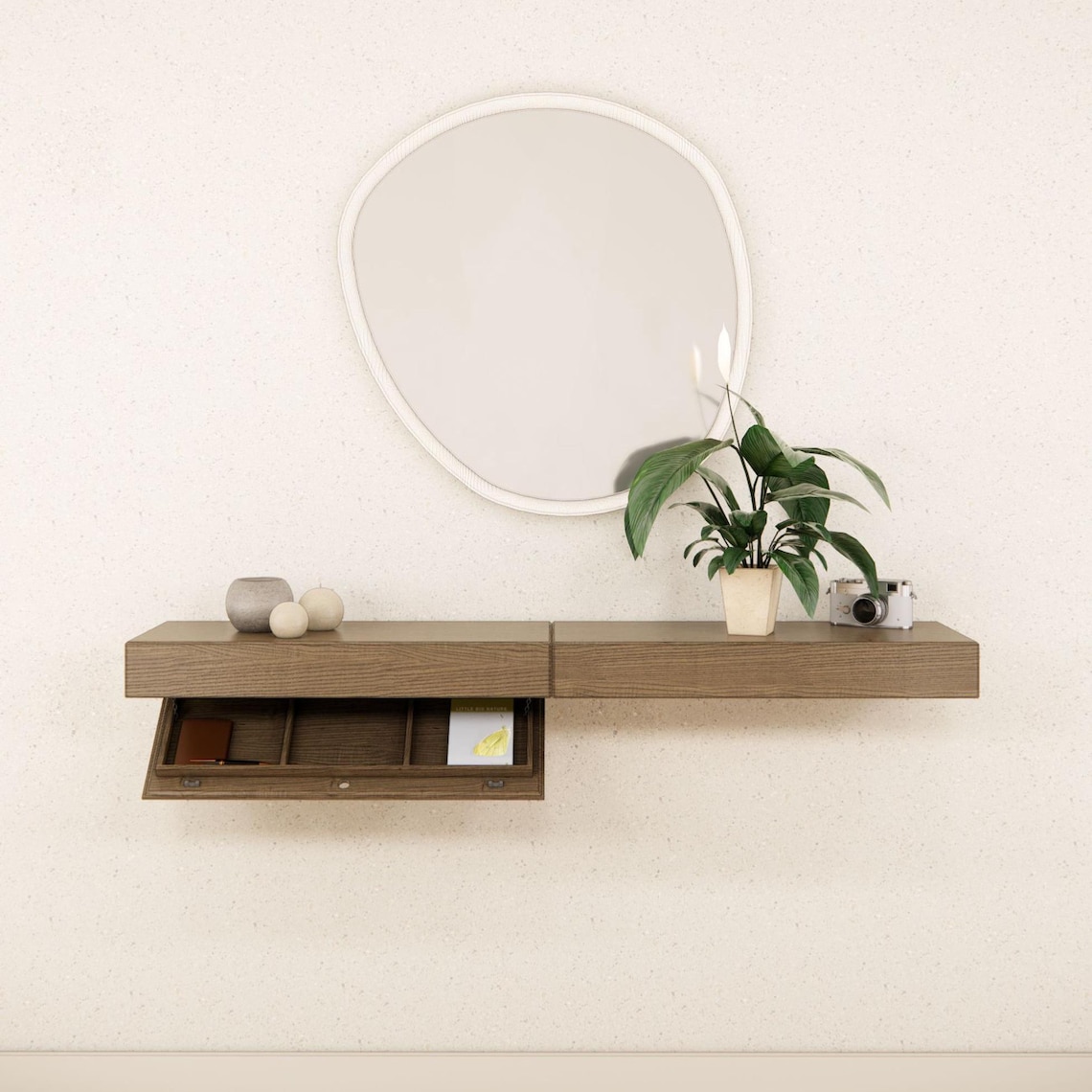 Solid Wood Floating Shelf With Hidden Compartment, Wall Mounted Shelf ...