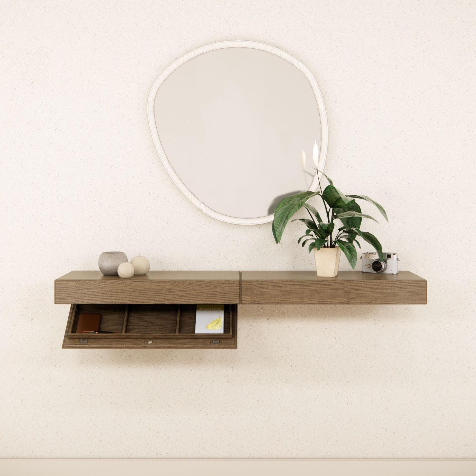 Solid Wood Floating Shelf With Hidden Compartment, Wall Mounted Shelf ...
