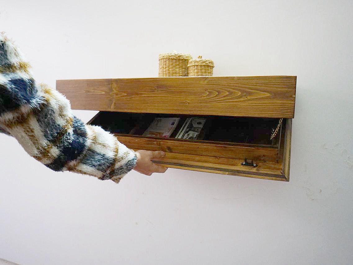 Solid Wood Floating Shelf With Hidden Compartment, Secret Storage Wall ...