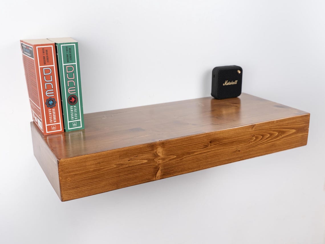 Solid Wood Floating Shelf With Hidden Compartment, Wall Mounted Shelf ...