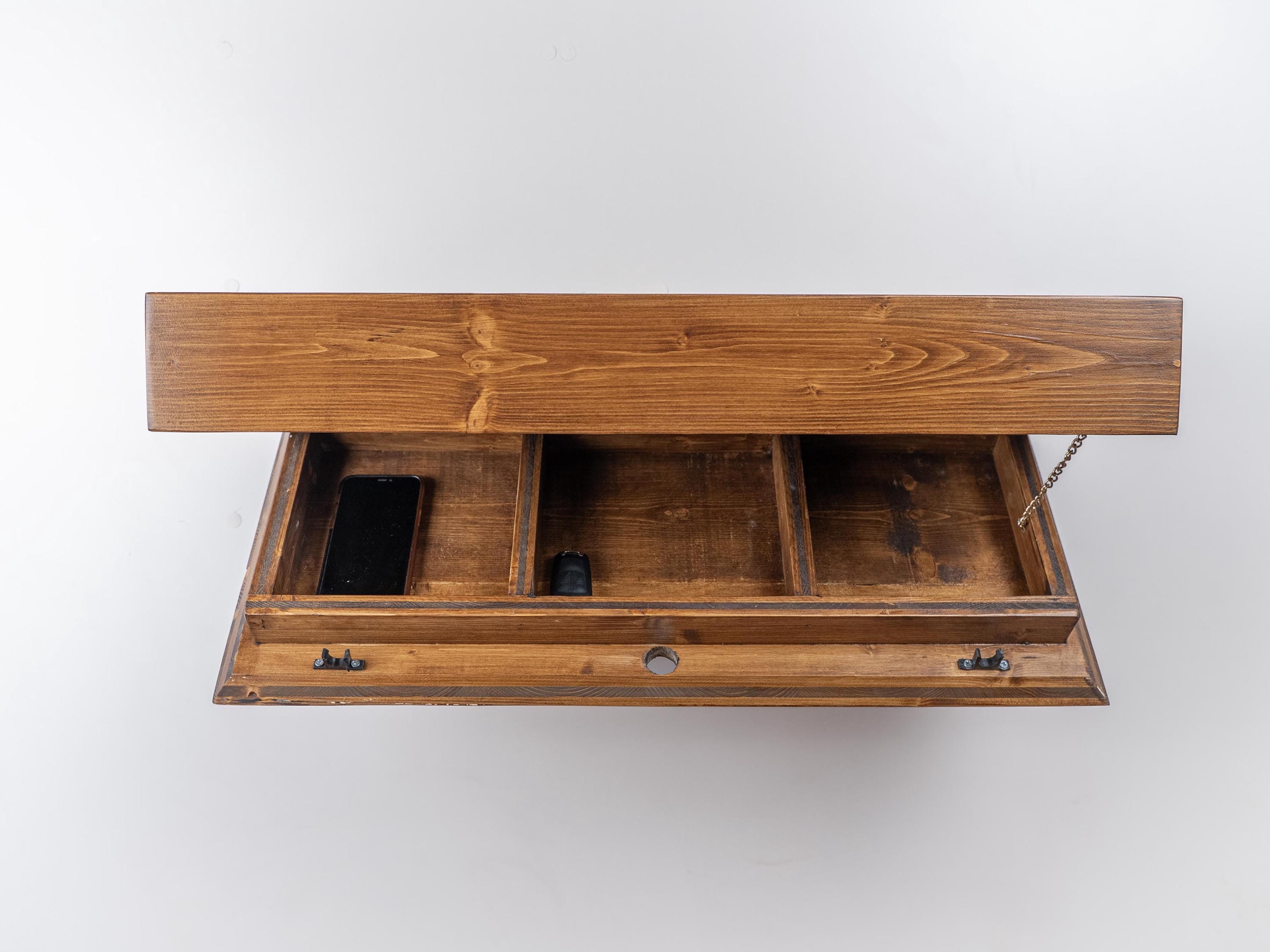 Solid Wood Floating Shelf With Hidden Compartment, Wall Mounted Shelf ...