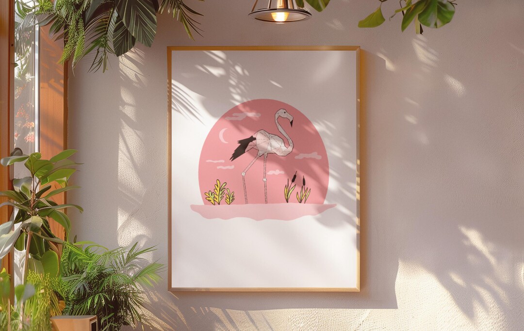 Linear Geometric Illustration of a Flamingo in Pink, Animal Portrait ...