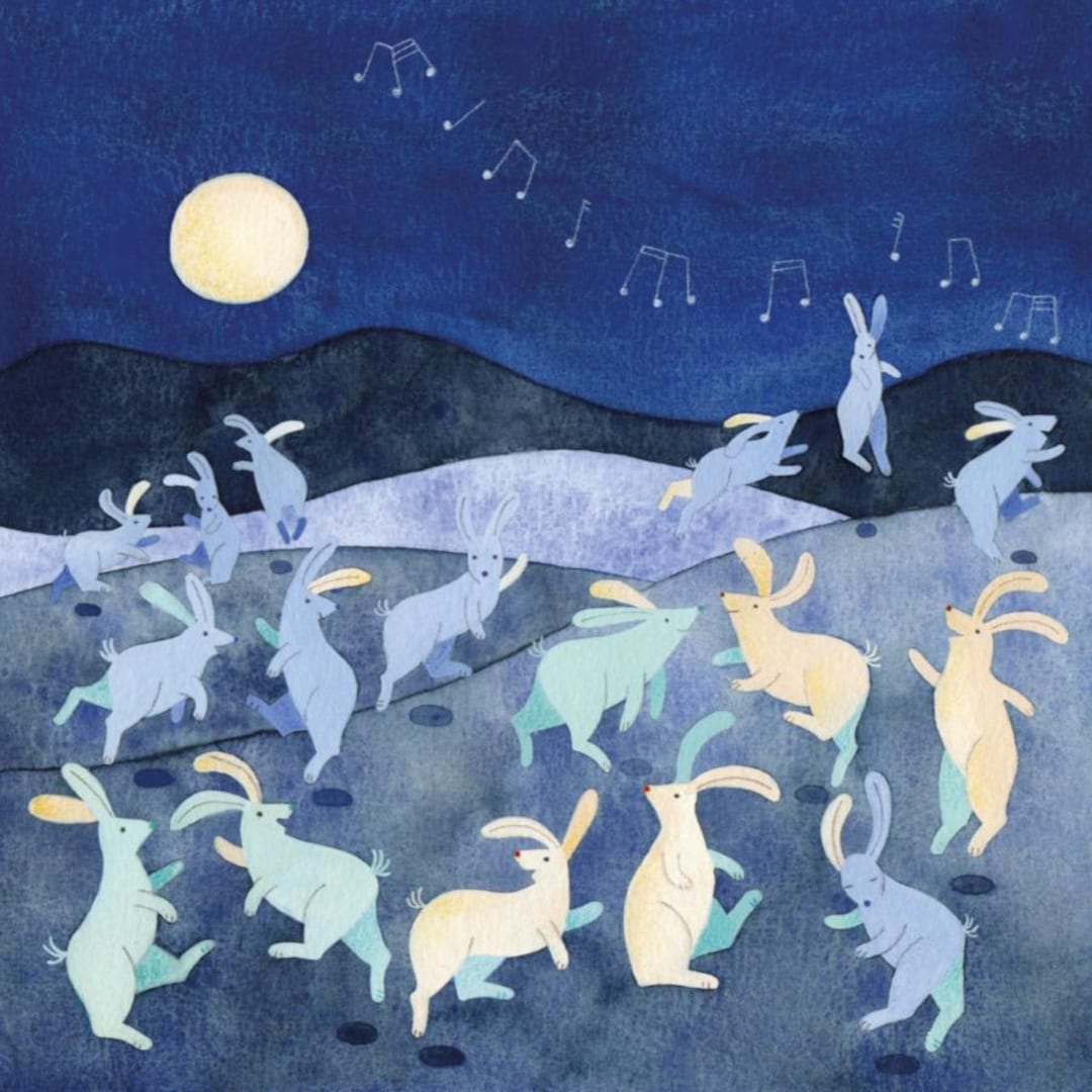Dancing Hares: Signed Art Print (15x15cm) ~ Night Landscape Scotland ...