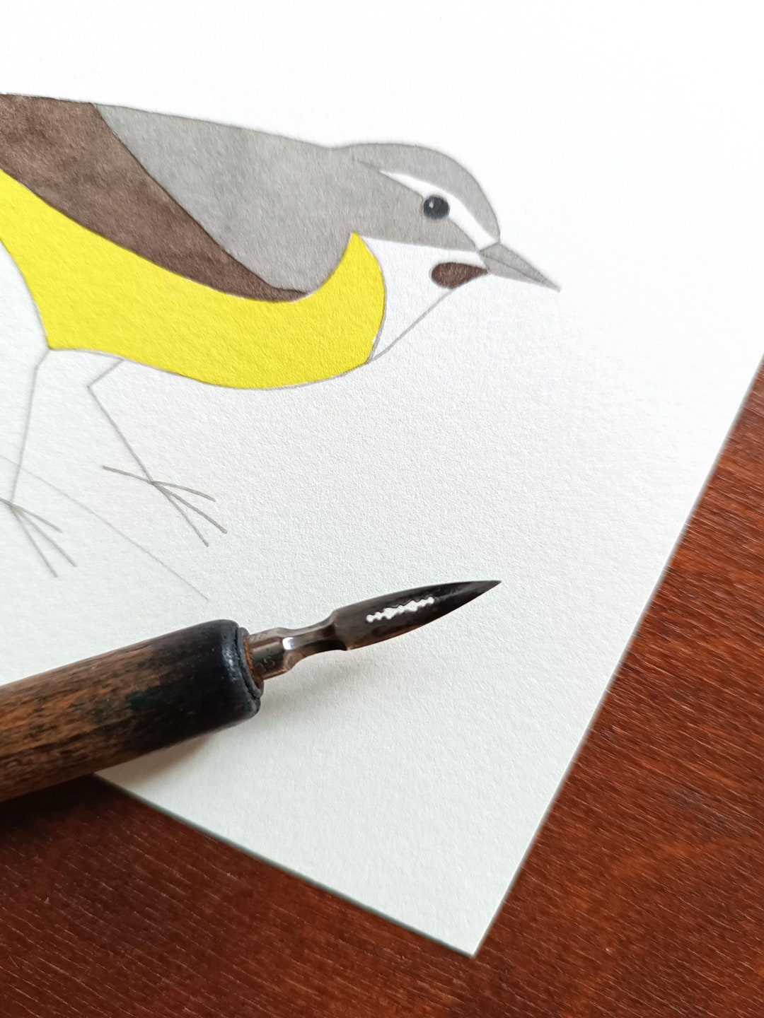 Original Art Yellow Wagtail Small Hand Made Illustration Easy Frame ...